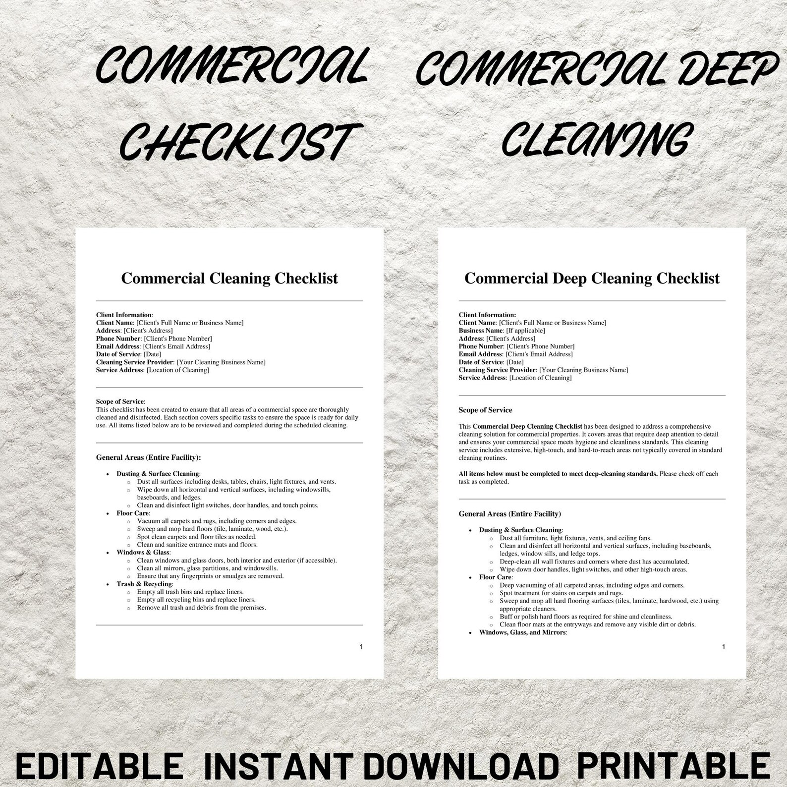Cleaning Service Forms Bundle: Editable Business Templates (digital ...