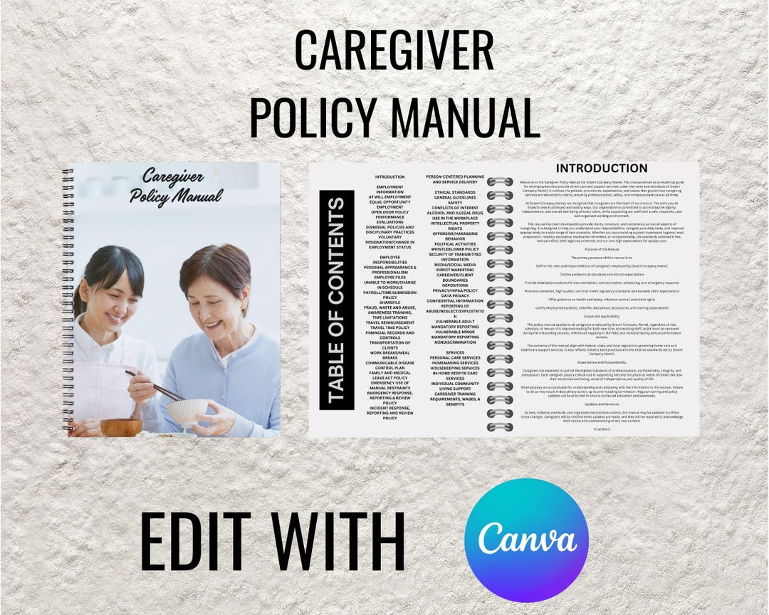 Caregiver Policy Manual, Employee Handbook, Care Business Policy ...