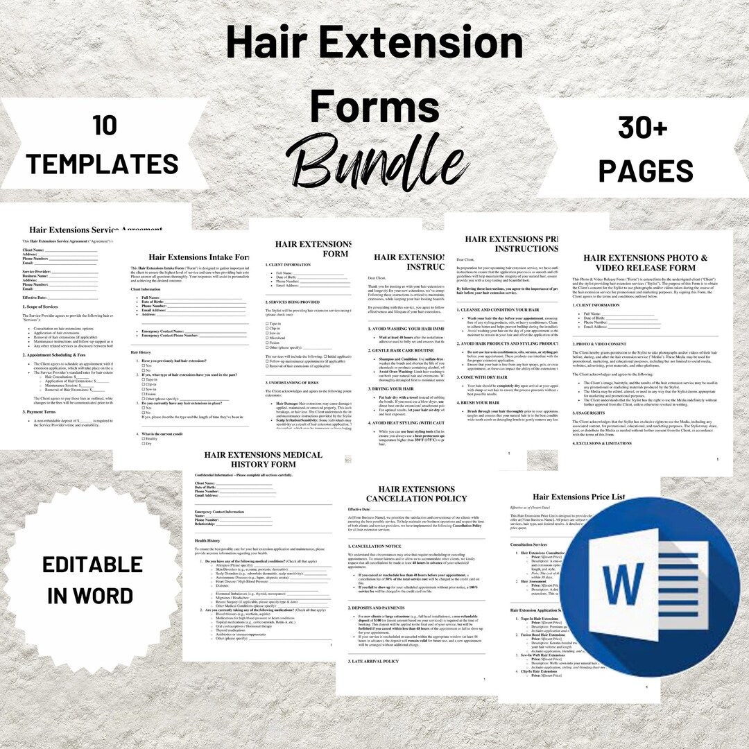 Hair Extension Forms Bundle Editable Hair Extension Intake Form ...