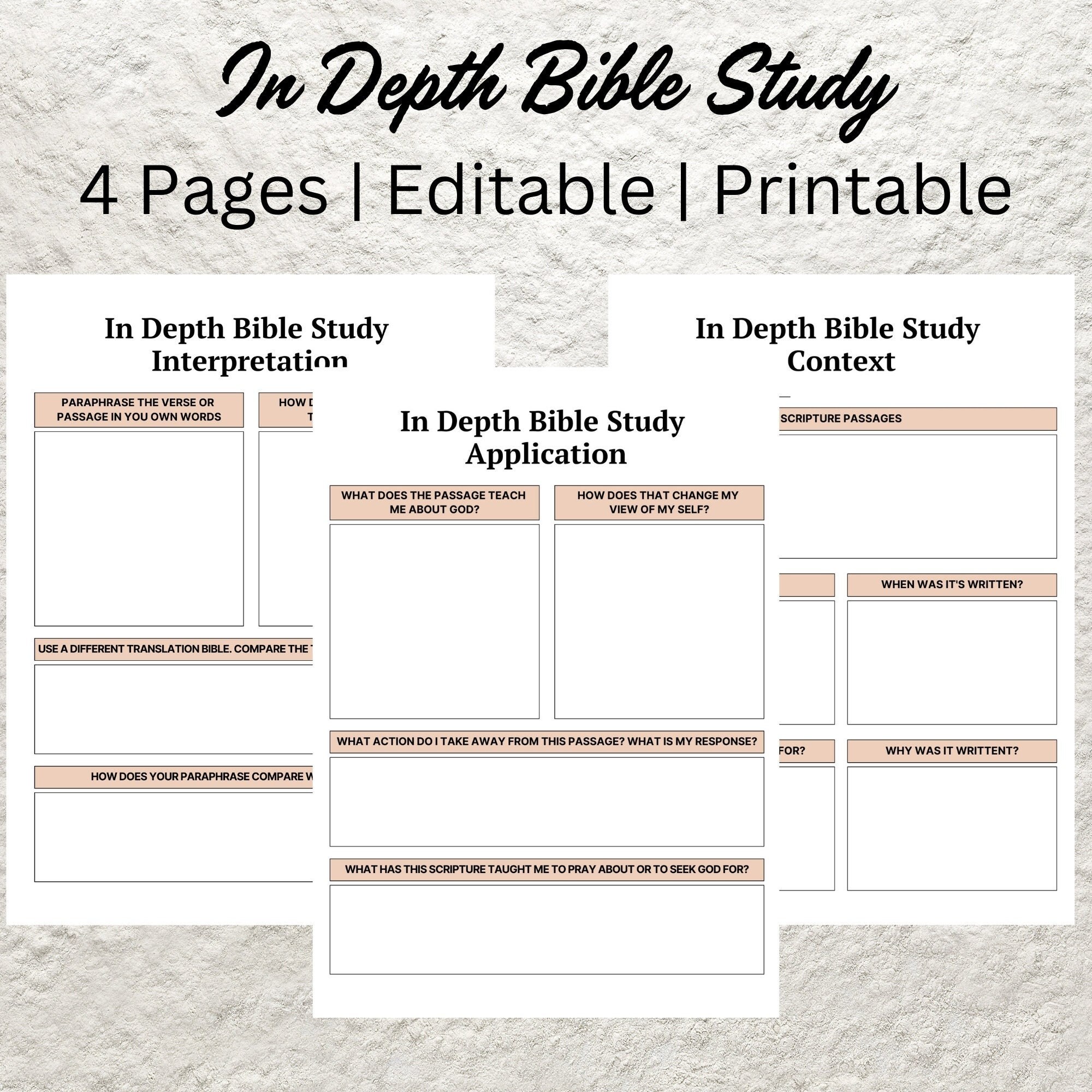 In Depth Bible Study Bundle Printable Bible Study Worksheet Bible Study ...