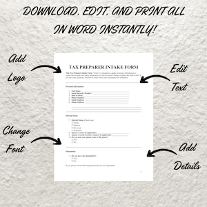 Tax Preparer Forms Bundle: Editable Client Intake Templates (PDF Kit ...