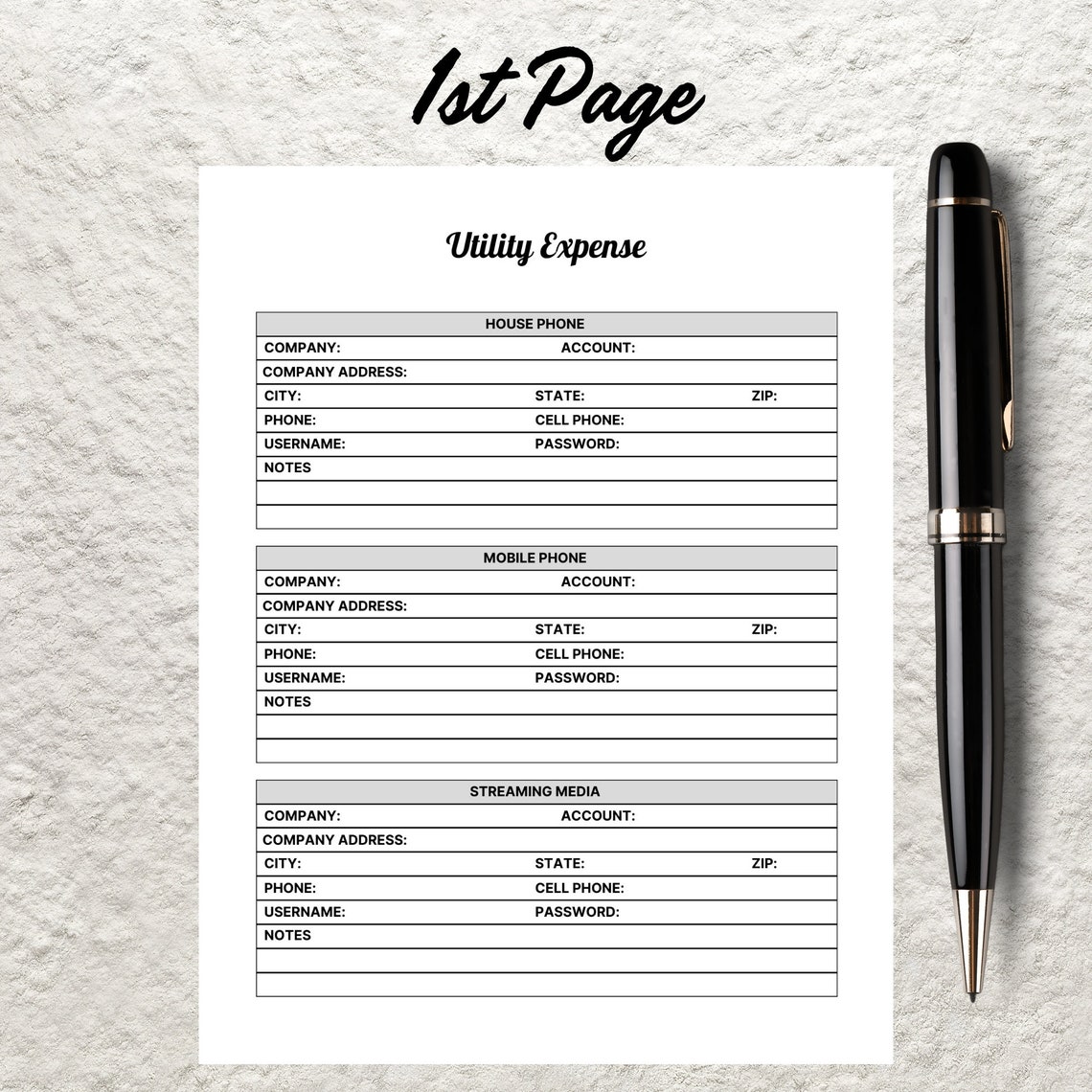 Utility Bill Tracker Template Printable Utility Contacts Utility ...