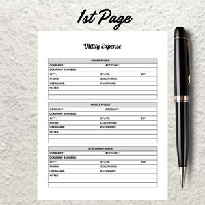 Utility Bill Tracker Template Printable Utility Contacts Utility ...
