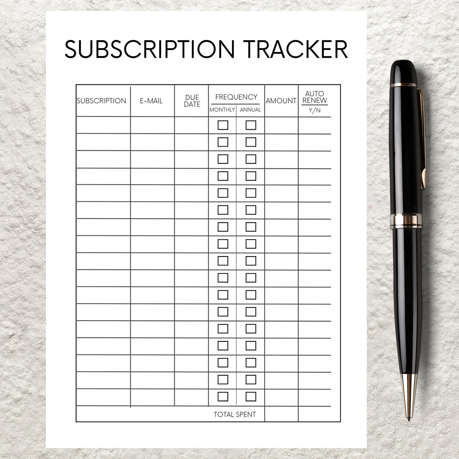 Subscription Tracker Printable Membership Subscription Checklist ...