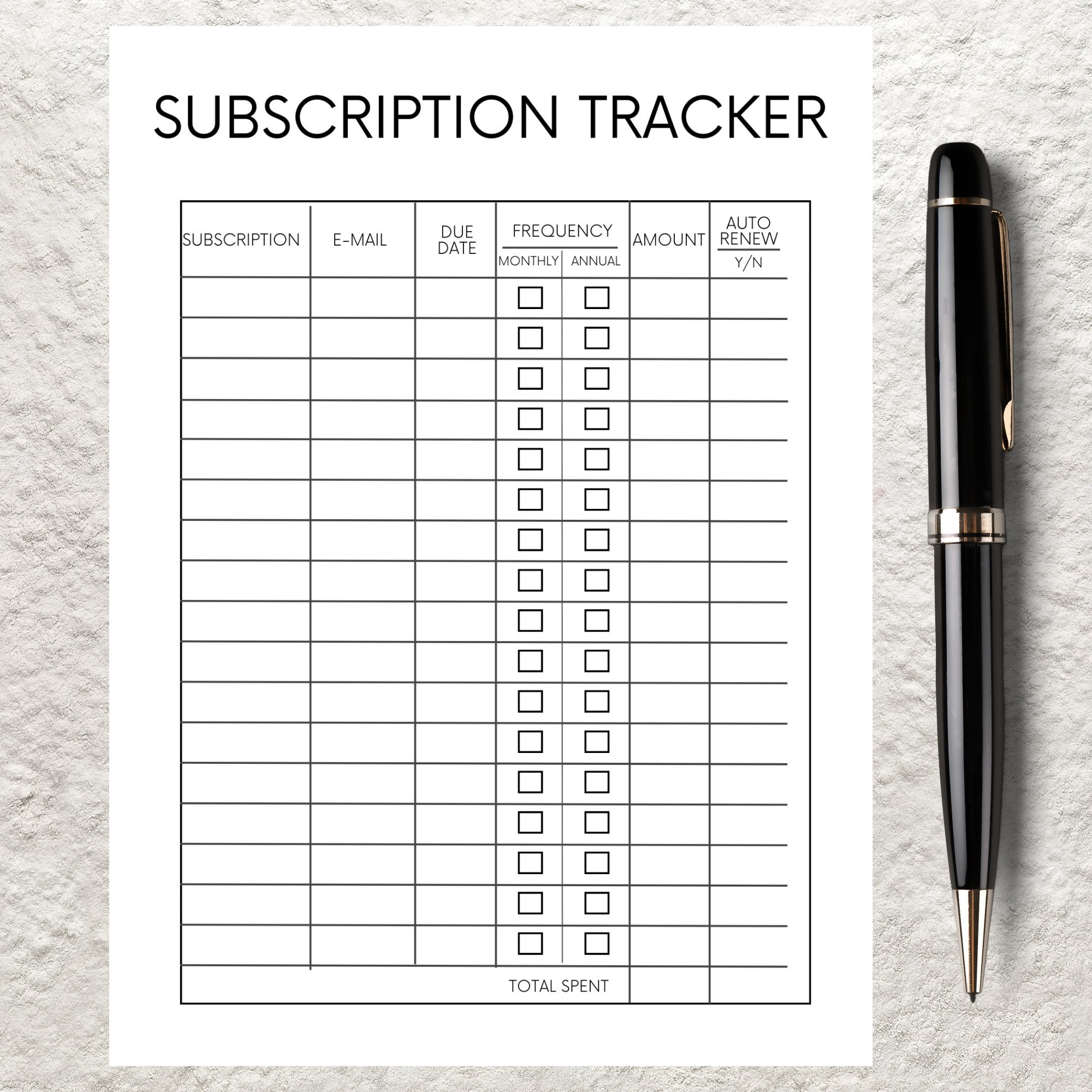Subscription Tracker Printable Membership Subscription Checklist ...