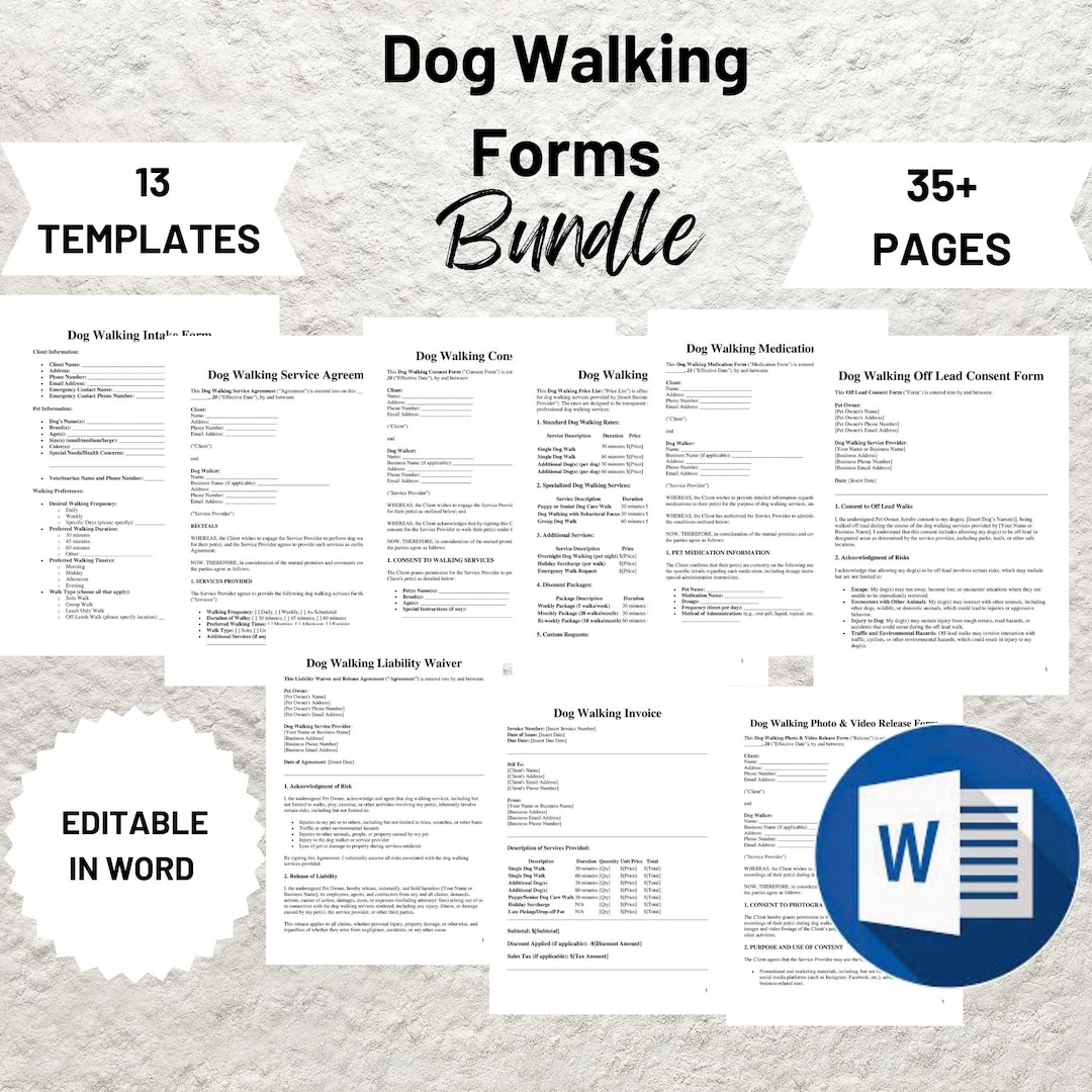 Dog Walking Business Forms Bundle | Dog Walking Contract | Dog Walking ...
