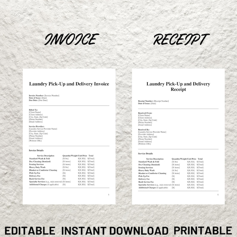 Editable Laundry Pick up & Delivery Services Forms Templates, Pick and ...