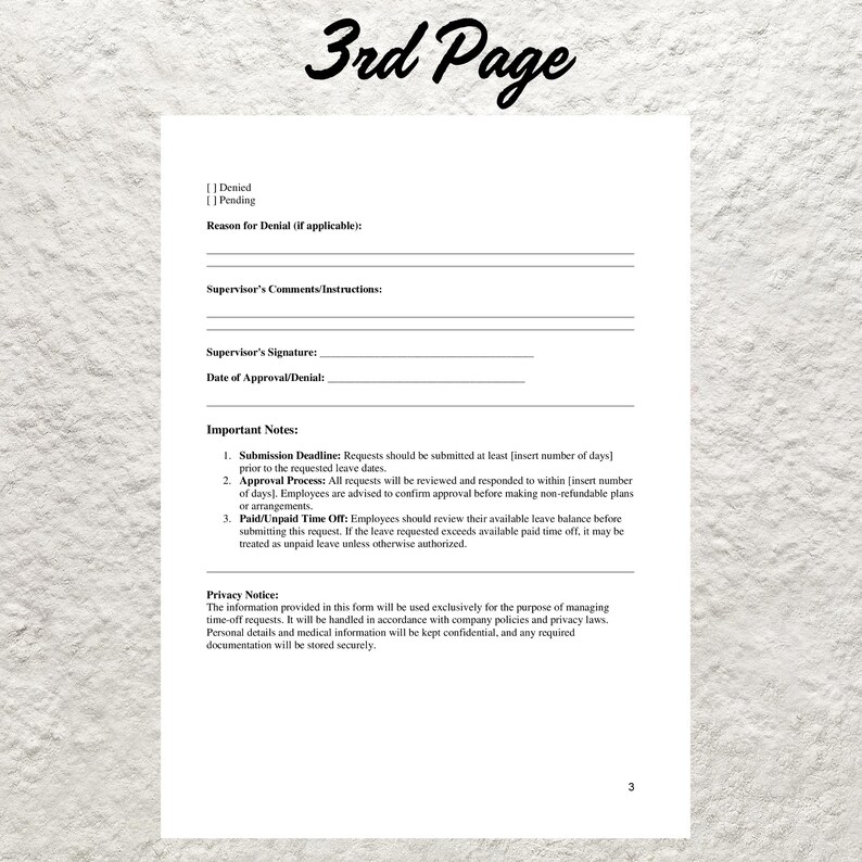 Editable Employee Time off Request Form (word, Printable) - Etsy