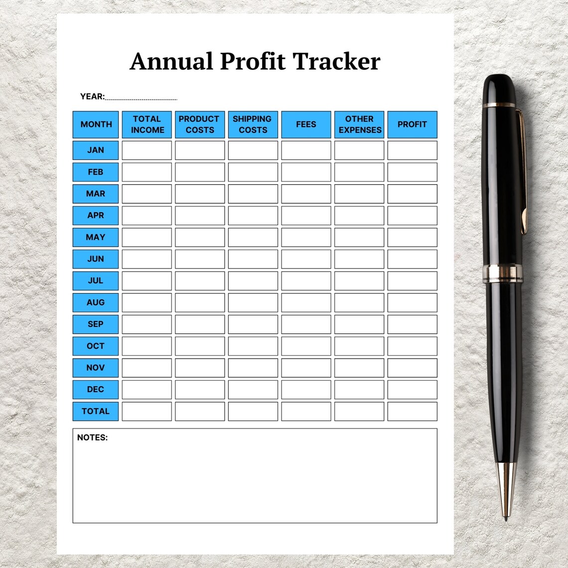 Profit Tacker Template Printable Business Profit Tracker Annual Profit ...