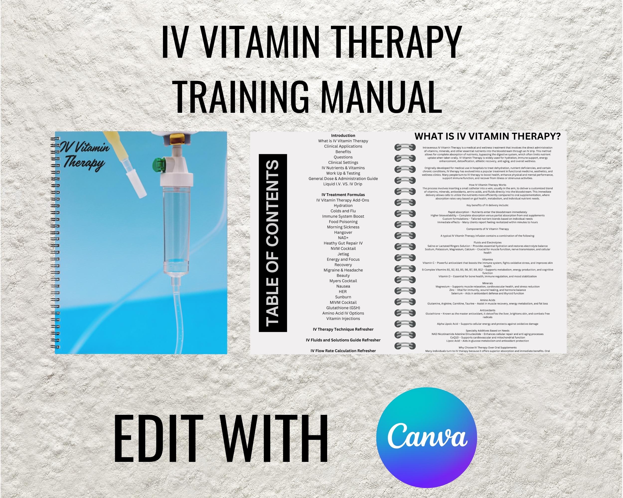 IV Vitamin Therapy Training Manual Editable Guide for IV Infusions ...