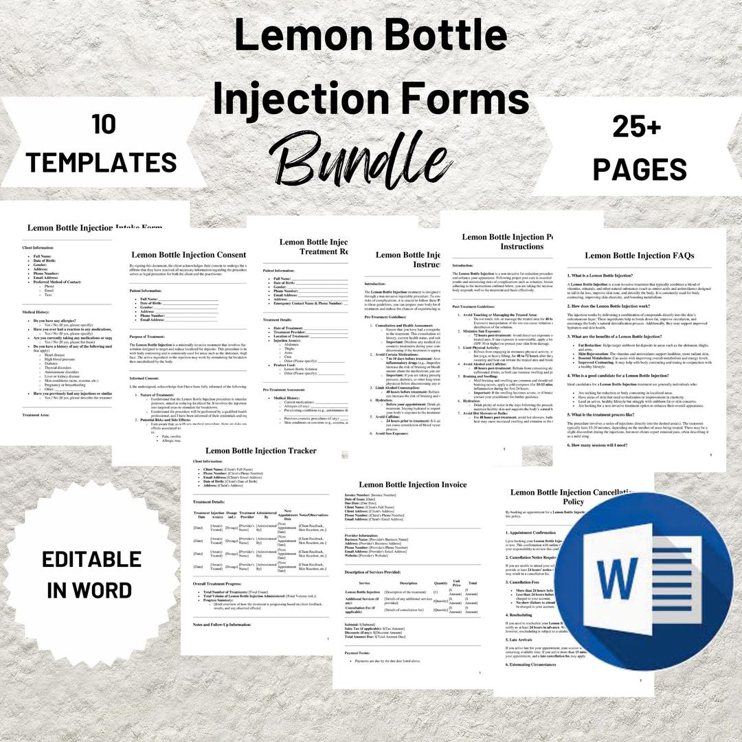Lemon Bottle Fat Dissolving Forms Bundle Editable Consent and Intake ...