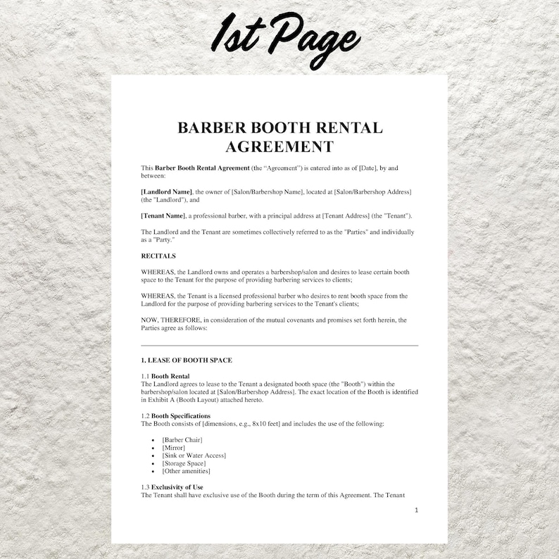 Barber Booth Rental Agreement Template: Editable Contract (word ...