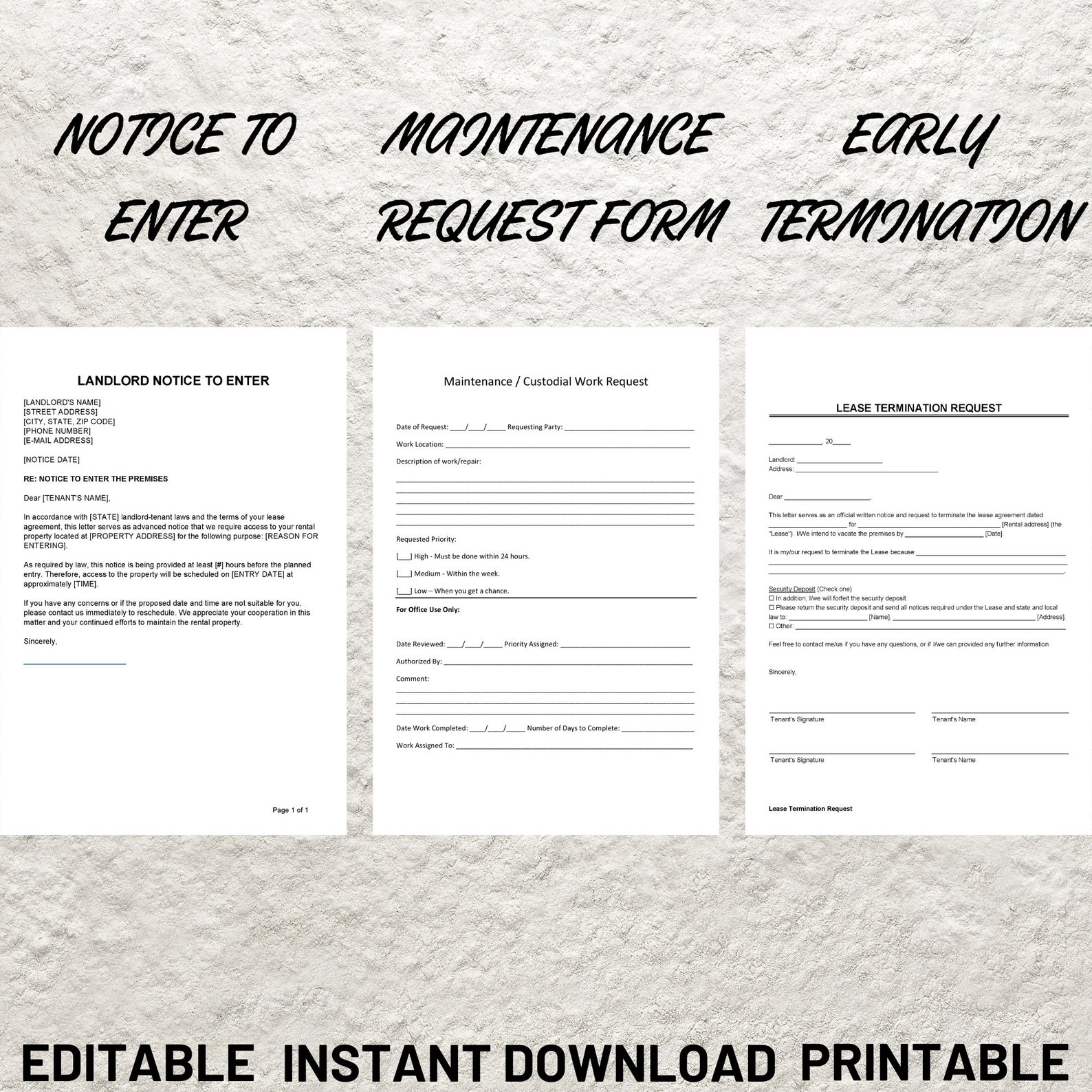 Landlord Property Management Templates Bundle (editable in Word) - Etsy