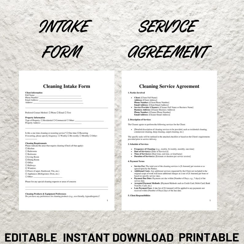 Cleaning Service Forms Bundle: Editable Business Templates (digital ...