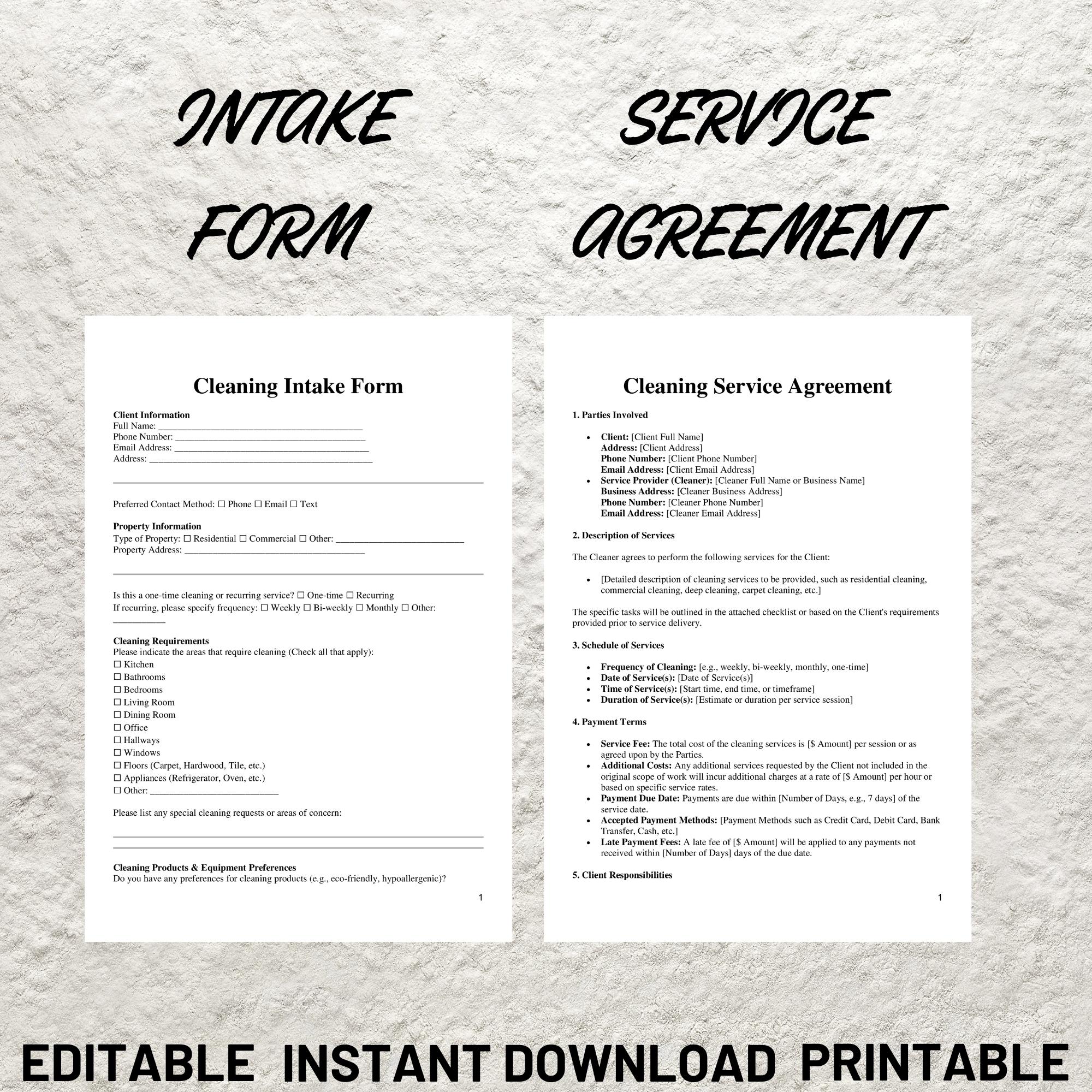 Cleaning Service Forms Bundle: Editable Business Templates (digital ...
