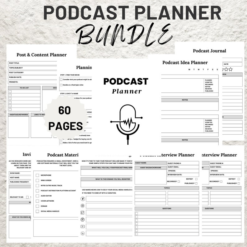 Editable Podcast Planner Bundle: Content Calendar, Checklist (printable ...
