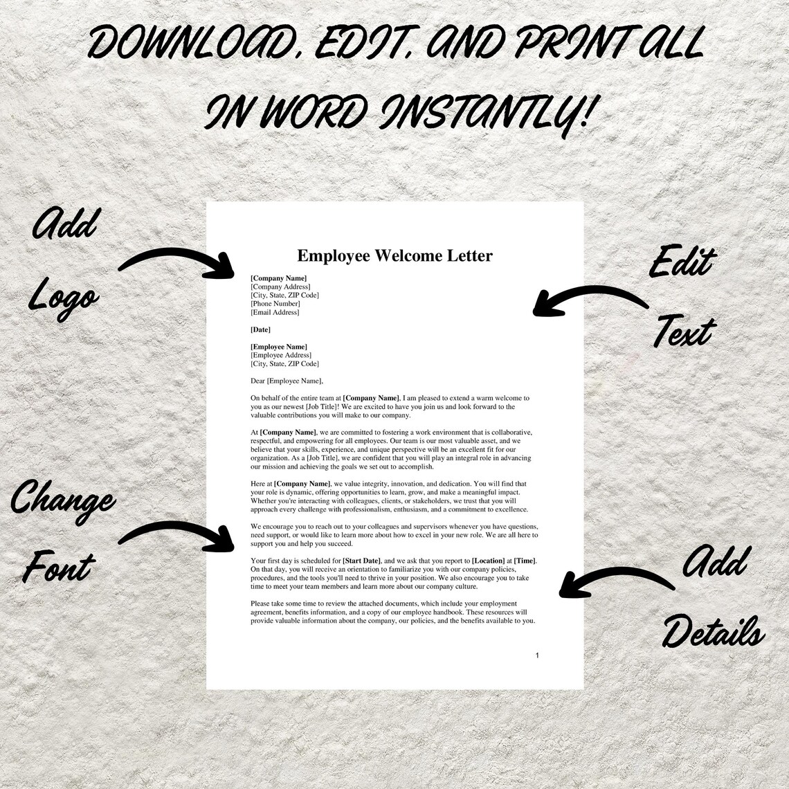 Editable Employee Handbook Template: New Hire Onboarding Guide (PDF ...