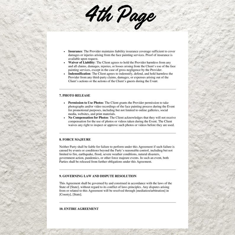 Editable Face Painting Contract Template: Service Agreement (word & PDF ...