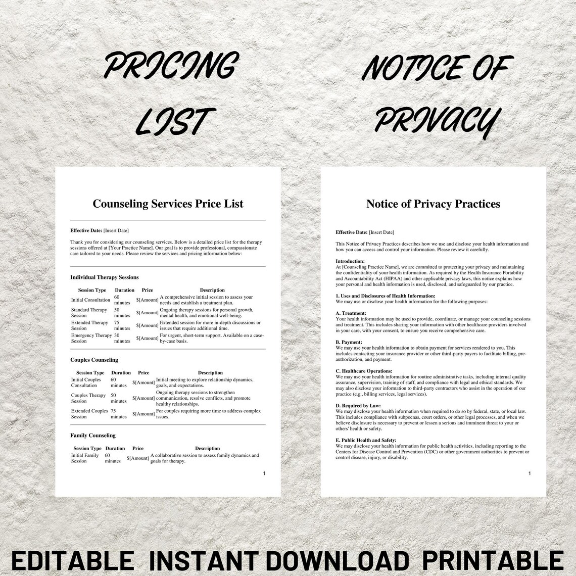 Editable Counseling Forms Bundle: Therapist Intake & Consent Templates ...