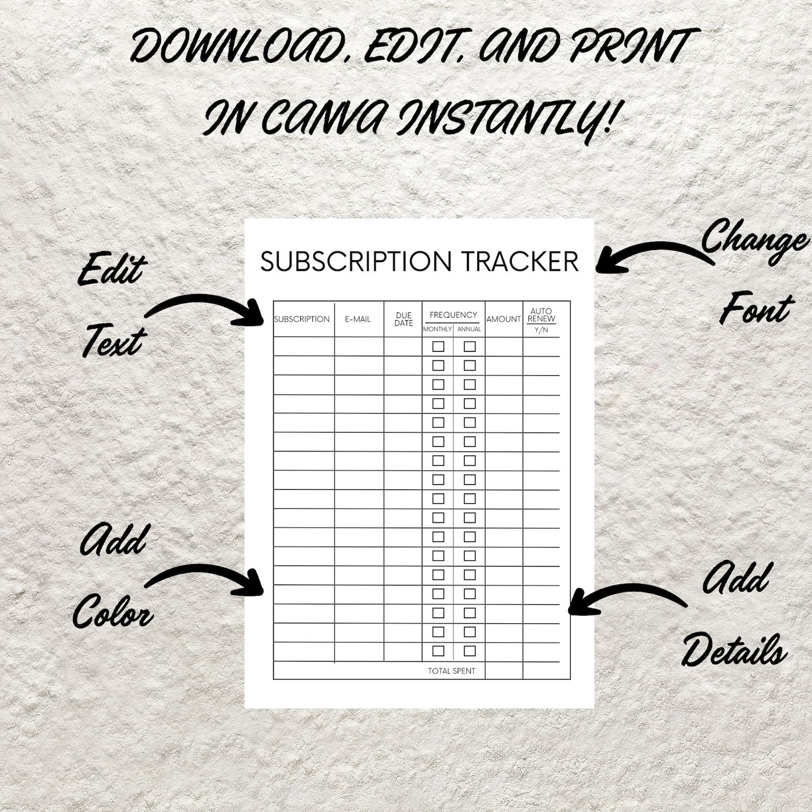 Subscription Tracker Printable Membership Subscription Checklist Editable Subscription Log ...