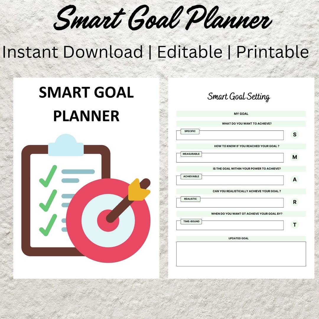 Smart Goals Planner Worksheet Printable Goal Setting Worksheet Template ...