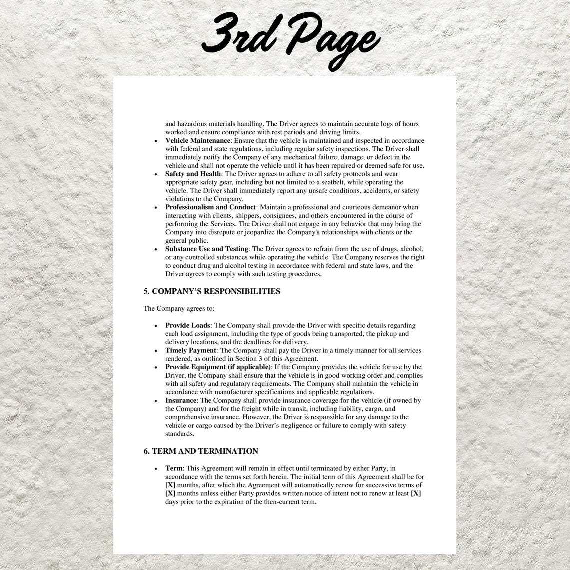 Truck Driver Contract Template: Editable Service Agreement (word ...