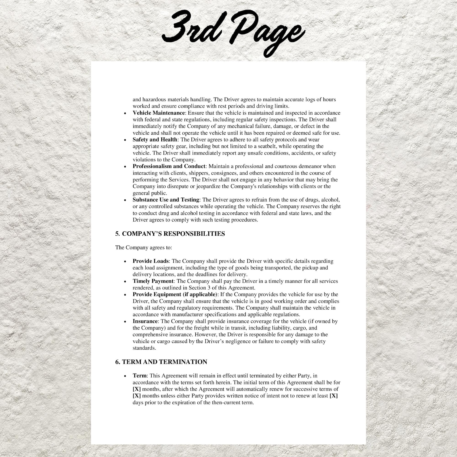 Truck Driver Contract Template: Editable Service Agreement (word ...