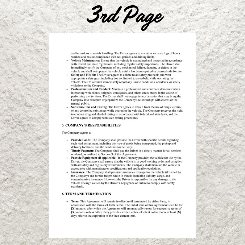 Truck Driver Contract Template: Editable Service Agreement (word ...