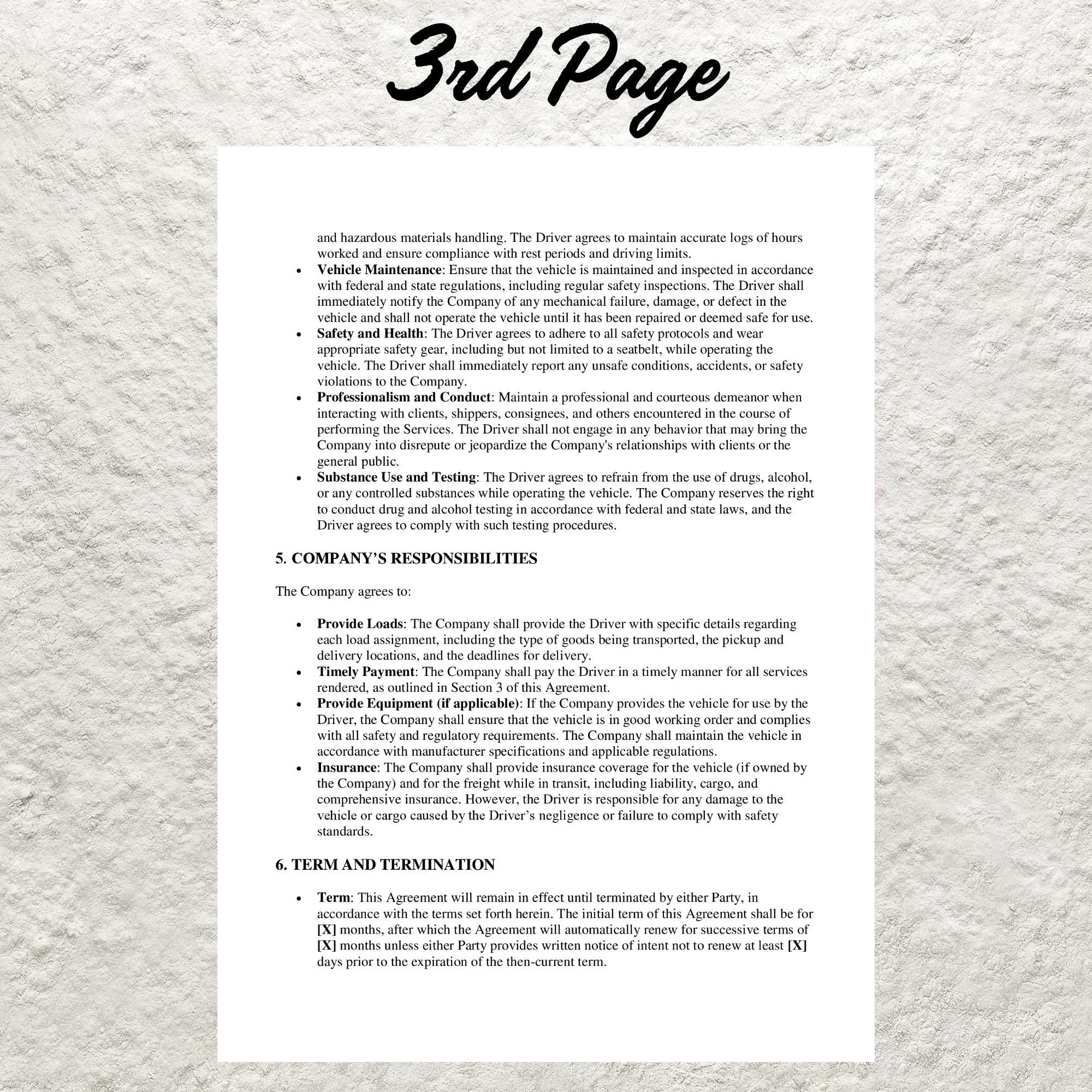 Truck Driver Contract Template: Editable Service Agreement (word ...