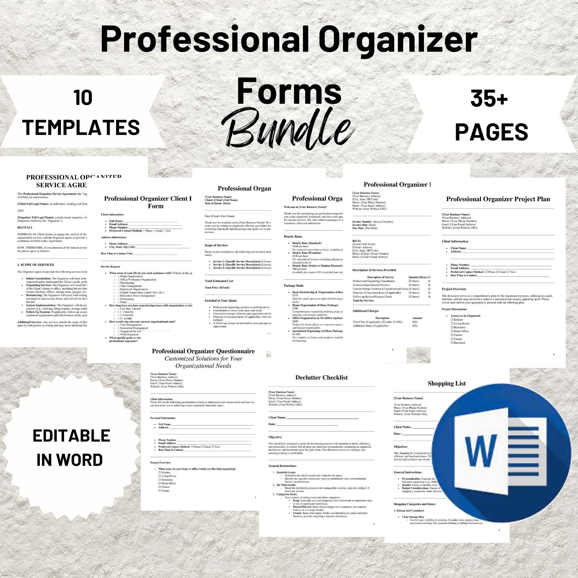 Editable Organizer Forms Bundle: Client Intake, Contract, and Invoice ...