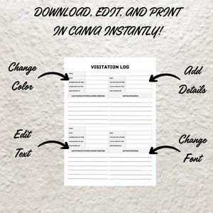Visitation Log Template Printable Child Care Custody Log Child Visits ...