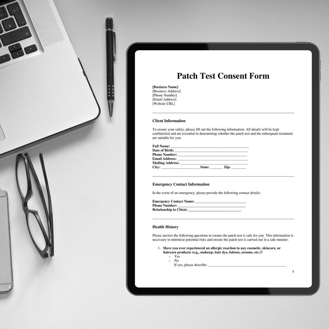 Editable Patch Test Consent Form: Esthetician Client Waiver (printable ...