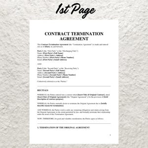 Contract Termination Agreement Template: Editable & Printable - Etsy