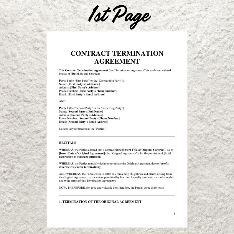 Contract Termination Agreement Template: Editable & Printable - Etsy