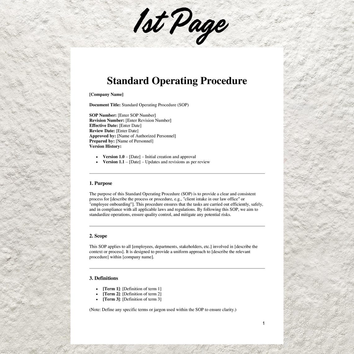 Editable Standard Operating Procedure Template (word & Printable) - Etsy