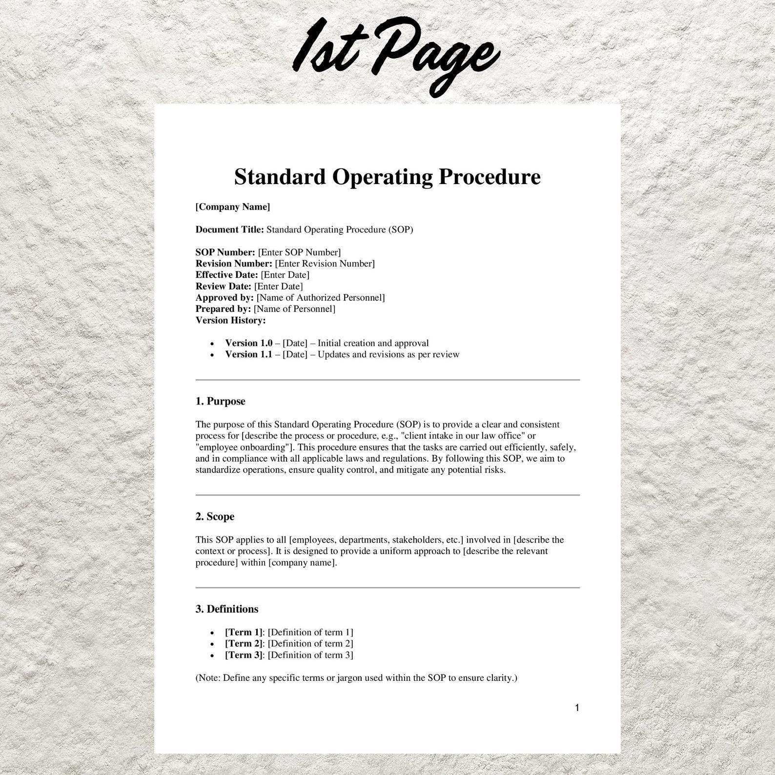 Editable Standard Operating Procedure Template (word & Printable) - Etsy