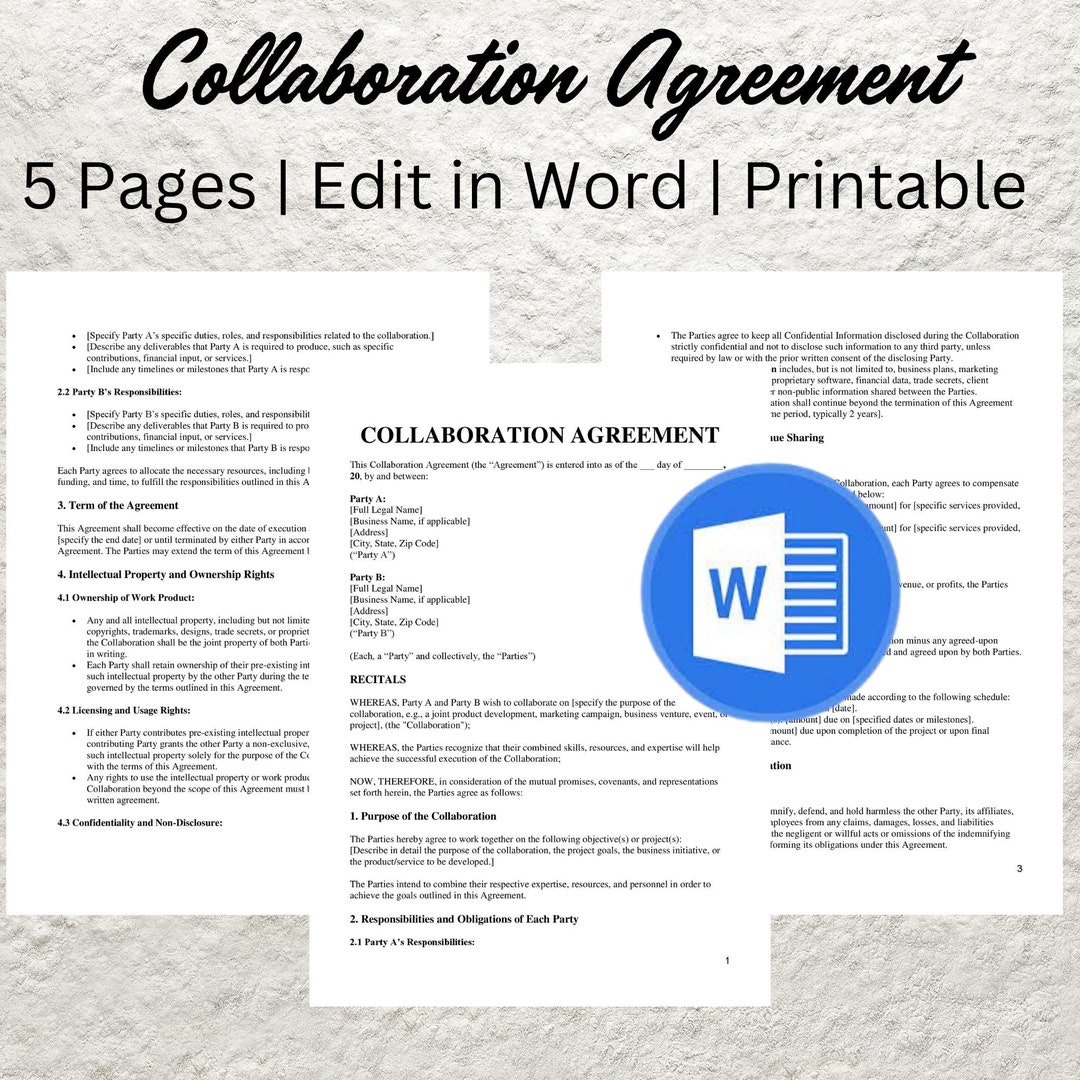 Collaboration Agreement Template Editable Business Collaboration ...