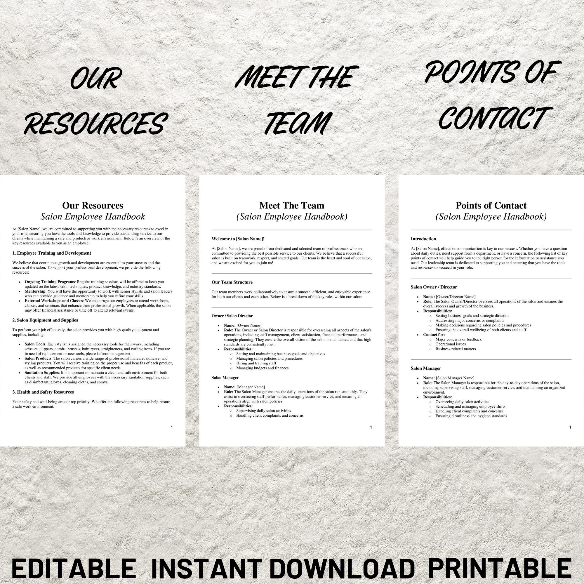 Beauty Salon Employee Handbook Editable Beauty Salon Staff Policies and ...