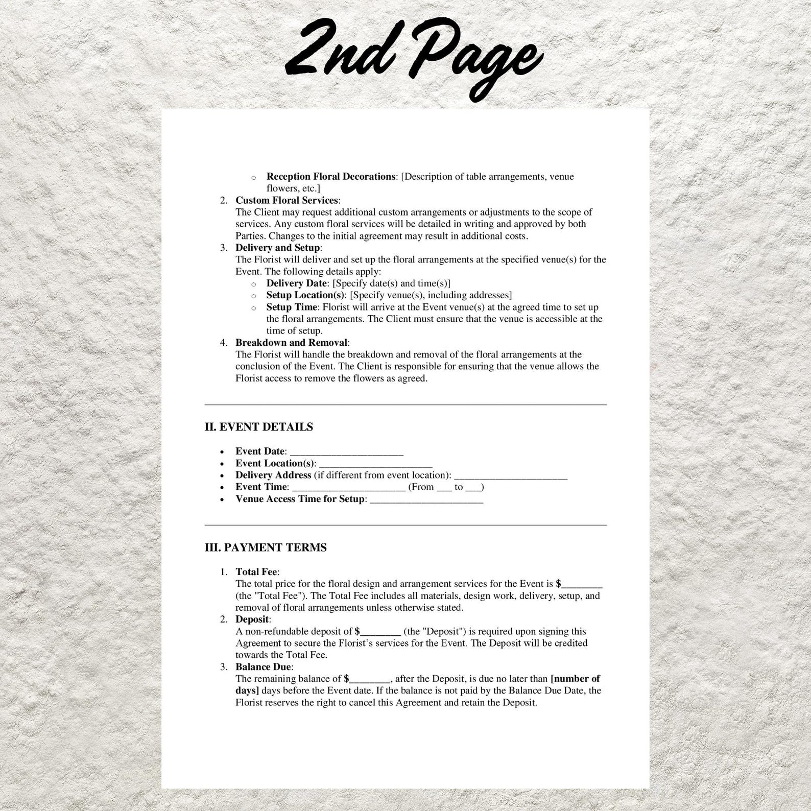 Wedding Florist Contract Template: Editable Floral Service Agreement ...