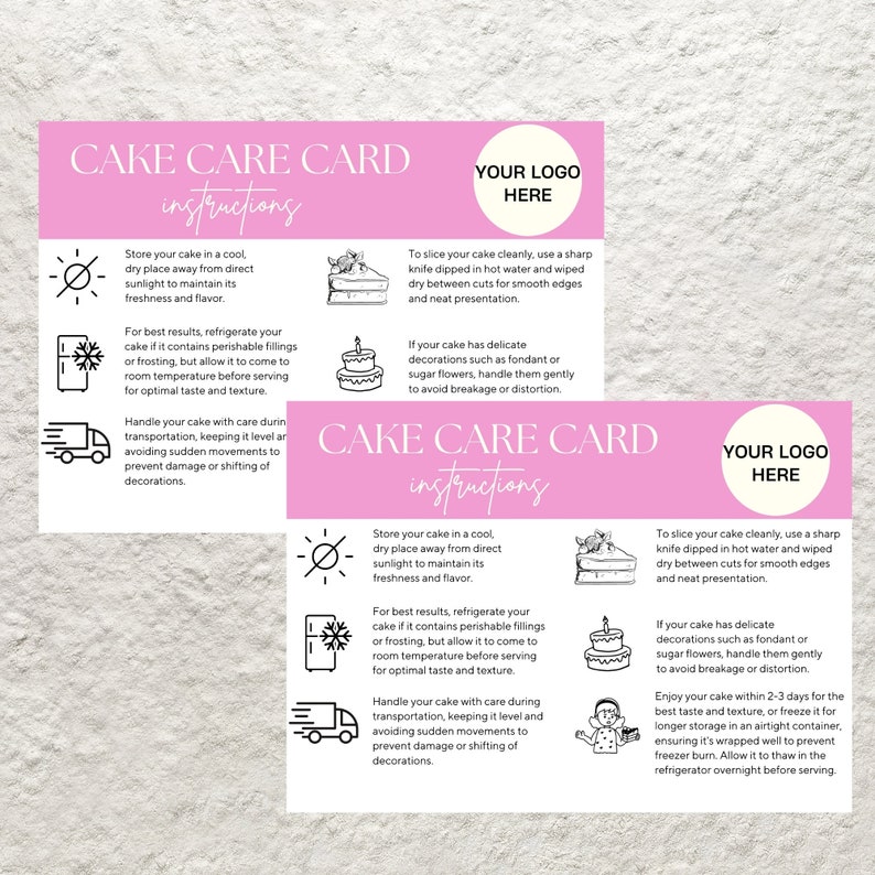 Editable Cake Care Card Canva Template Printable Cake Care Card ...