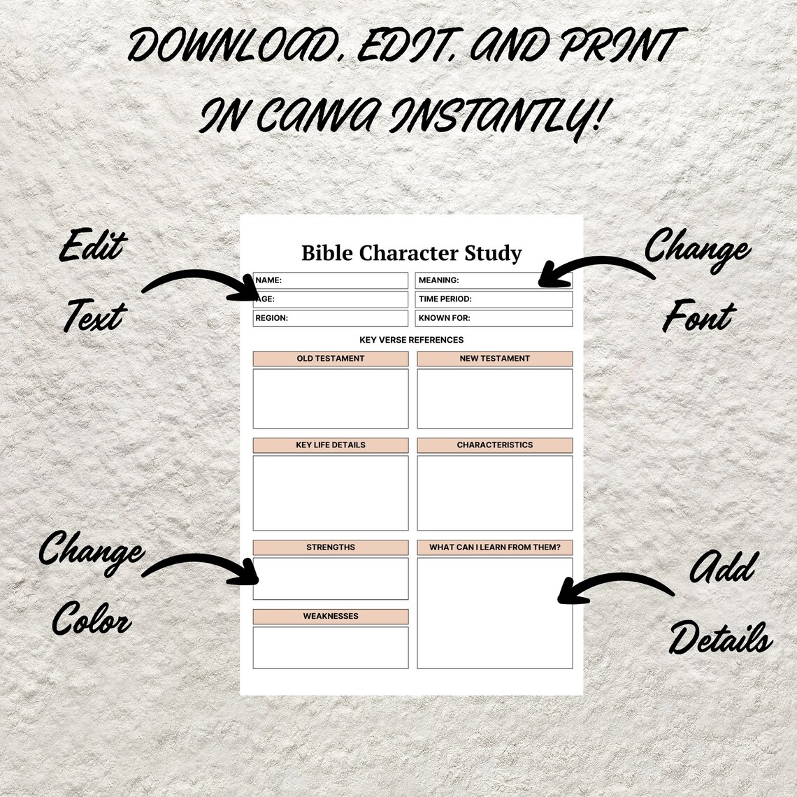 Bible Character Study Template Printable Bible Study Notes Christian ...