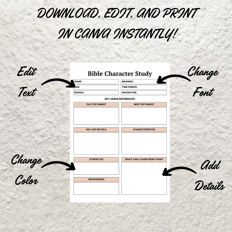 Bible Character Study Template Printable Bible Study Notes Christian ...