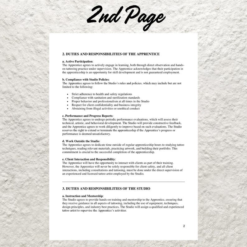 Tattoo Apprentice Contract Template: Editable Apprenticeship Agreement ...