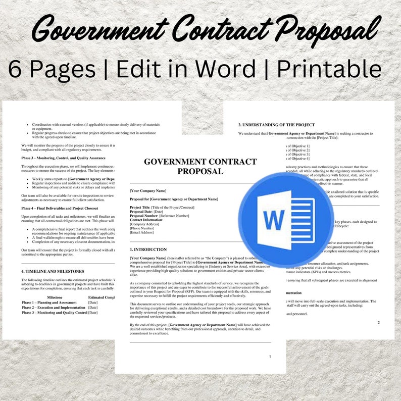 Editable Government Contract Proposal Template (word/printable) - Etsy