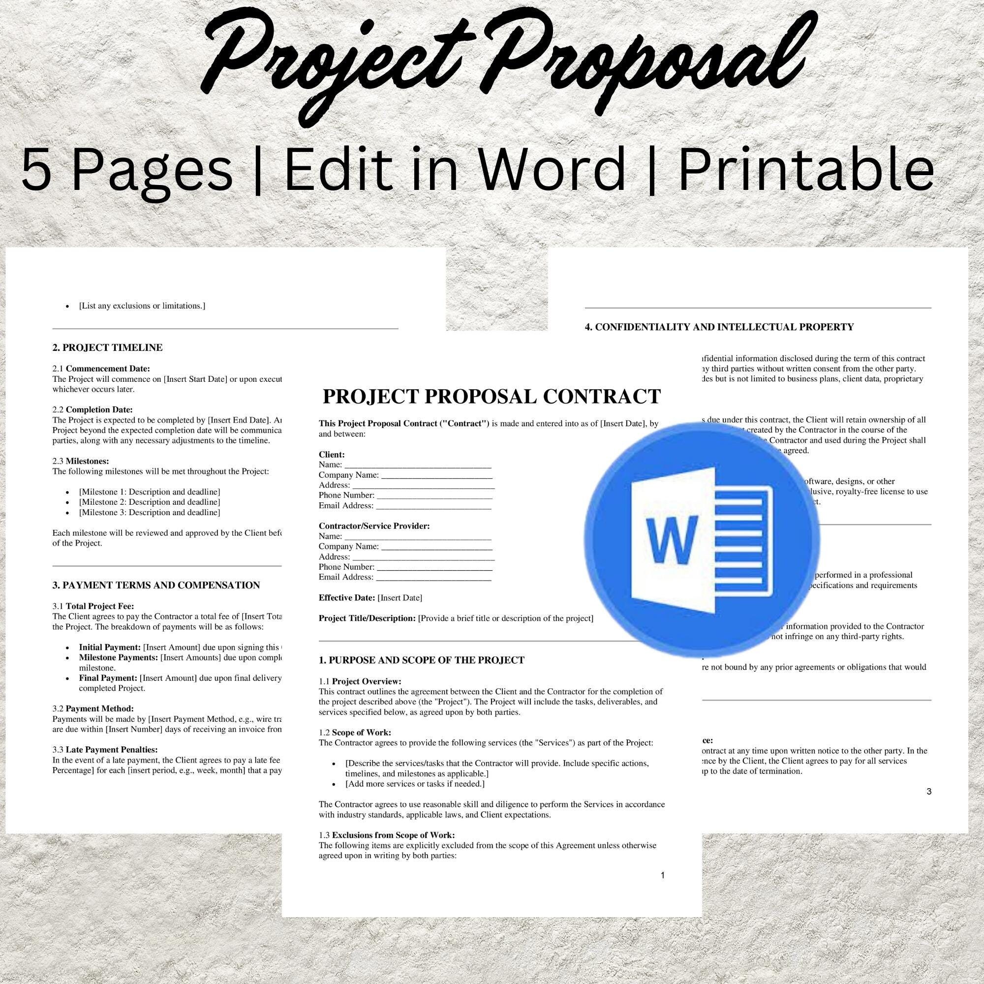 Project Proposal Template Editable Job Proposal Contract Form Printable ...