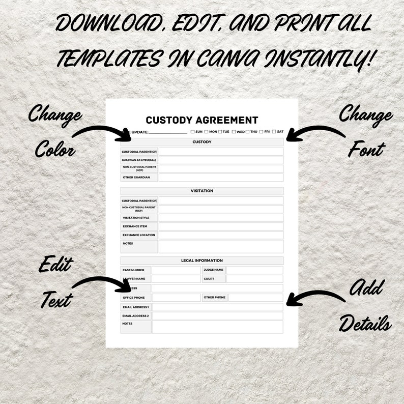 Child Custody Planner | Editable Co-parenting Binder (digital Download ...