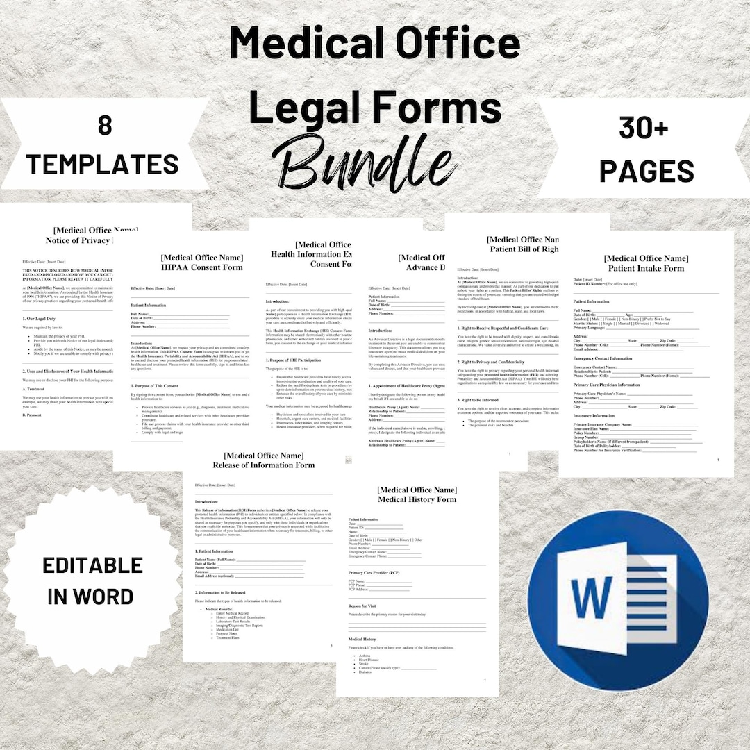 Editable Medical Office Forms Bundle: HIPAA Compliant Templates (PDF ...