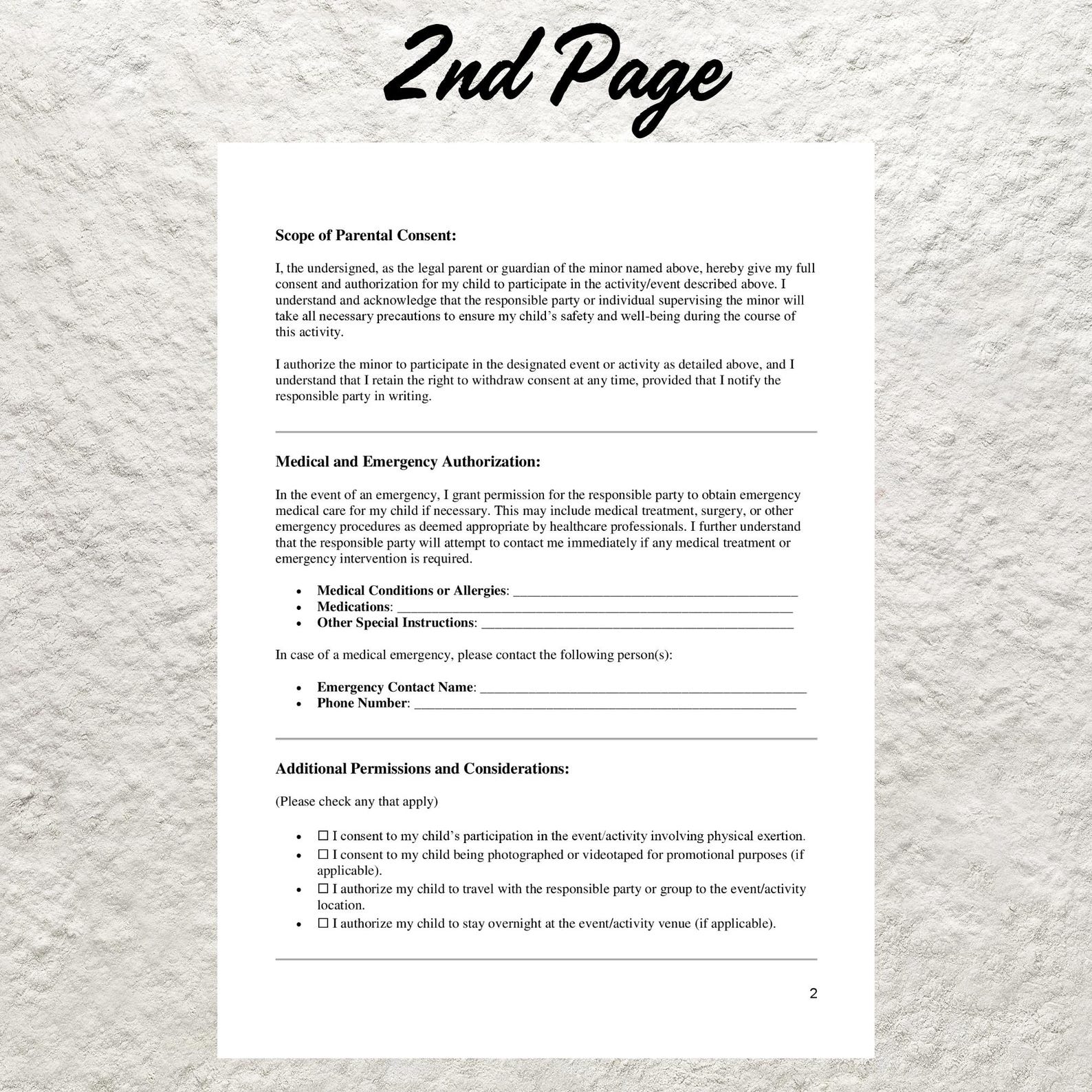 Editable Parental Consent Form Template (word) - Etsy