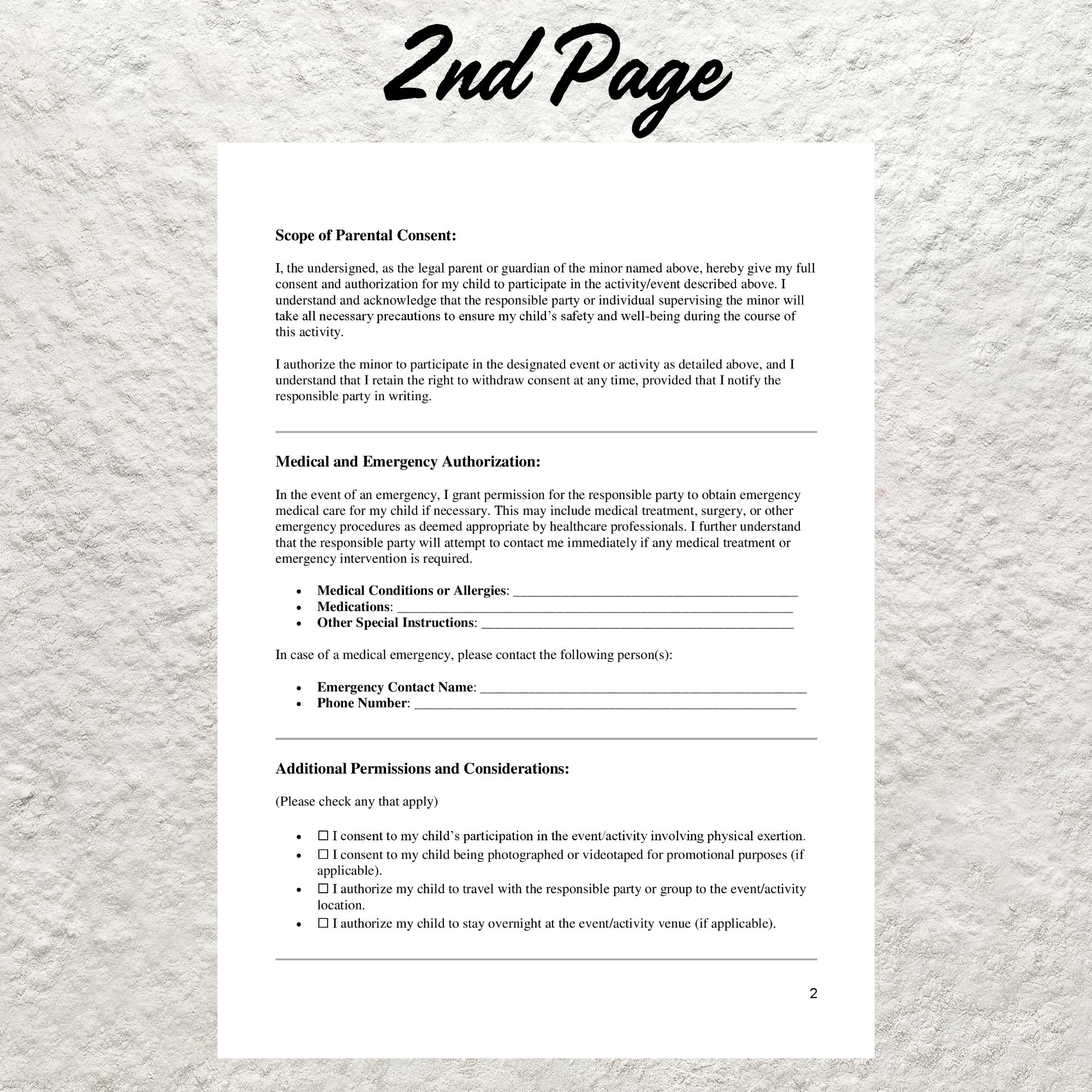 Editable Parental Consent Form Template (word) - Etsy