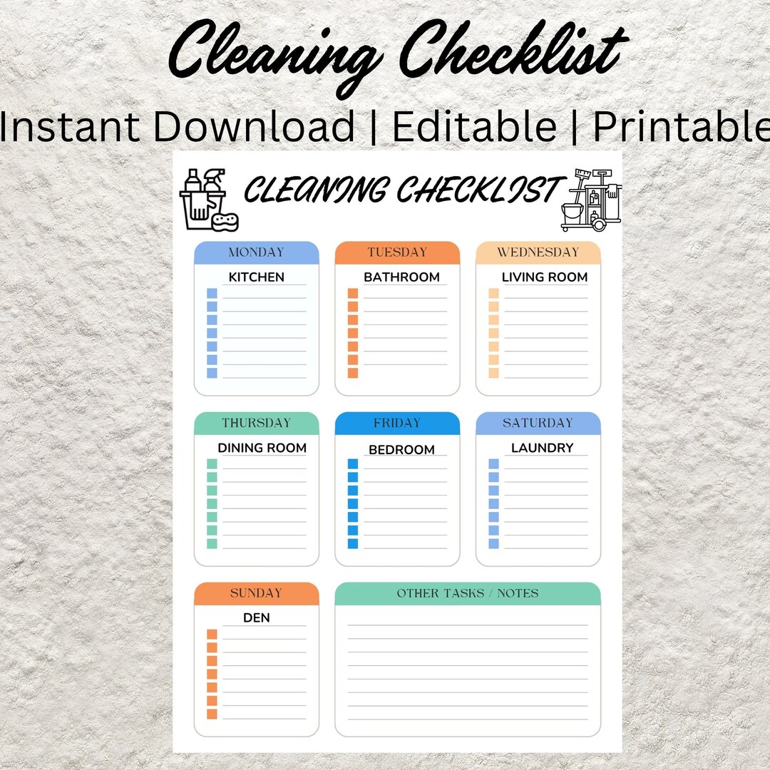 Editable Weekly Deep Cleaning Checklist Template Printable Cleaning ...